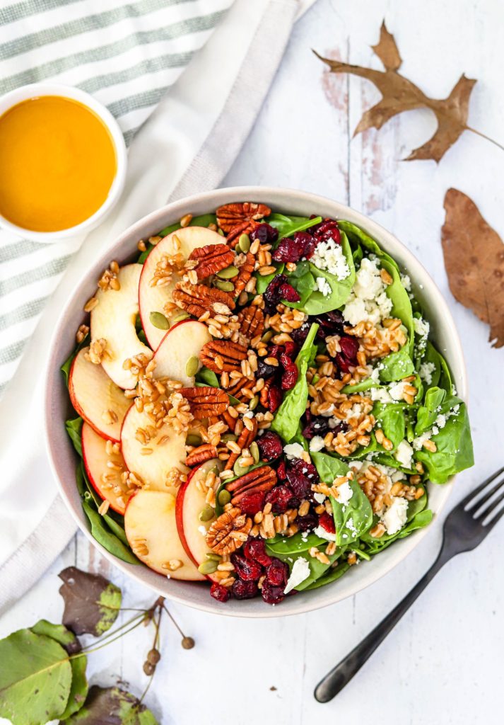 Healthy Fall Harvest Salad with Pumpkin Maple Dijon Dressing - Honest ...